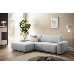 Home Affaire Ecksofa &raquo;TORGE (264cm), Schlafsofa in Cord, Samtvelours o Struktur fein, L-Form&laquo; Schlaffunktion, Bettkasten, Liegefl&auml;che: 125/210 cm grau