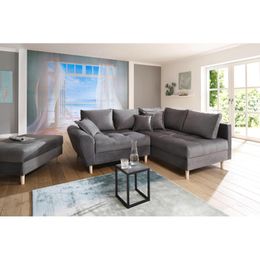Home Affaire Ecksofa &raquo;Rice L-Form, B: 223 cm - OTTO. Verl&auml;ssliche Qualit&auml;t.&laquo; Set: Sofa & Hocker, mit 3 Zierkissen, Federkern grau Luxus-Microfaser (