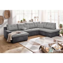Home Affaire Wohnlandschaft &raquo;F&ouml;hr U-Form&laquo; wahlweise mit Bettfunktion grau 100% Polyester PRIMABELLE /Webstoff;100% Polyester Melrose /Struktur grob;