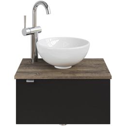 Waschtisch &raquo;Serie 6915 Waschschale mit Unterschrank f&uuml;r G&auml;stebad, G&auml;ste WC&laquo; Keramik-Aufsatzbecken, Waschtischplatte, Waschtischunterschrank, 3 Stk. 