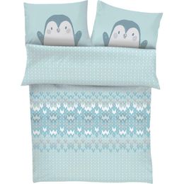 s.Oliver Junior Babybettw&auml;sche &raquo;Pinguin&laquo; mit Pinguinmotiv gr&uuml;n Satin, Obermaterial: 100% Baumwolle