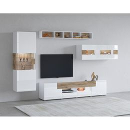 OTTO home Wohnwand &raquo;Toledo,Breite 391cm stilvolle Mediawand ohne Beleuchtung&laquo; Set, 4 Stk. tlg. wei&szlig; ABS-Kunststoff, Glas, MDF, Melamin, Metall