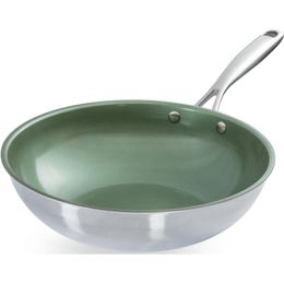 JUST VEGAN Wok &raquo;CeraVegan&laquo; Edelstahl 18/8 1 Stk. tlg. Pflanzliche Keramikbeschichtung, Induktion, &Oslash; 28 cm gr&uuml;n