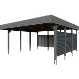 Skan Holz Doppelcarport &raquo;Friesland Set 13&laquo; Massivholz 514 cm Schiefergrau grau