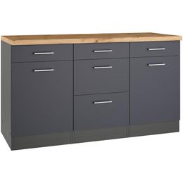 KOCHSTATION Unterschrank &raquo;KS-Milan&laquo; Unterschrank 150 cm, matte oder hochgl&auml;nzende Fronten grau Spanplatte