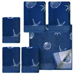 Dyckhoff Handtuch Set &raquo;Seashell&laquo; Set 6 Stk. Walkfrottee mit Muschelmuster; 4 Handt&uuml;cher (50x100cm), 2 Duscht&uuml;cher (70x140cm) blau Walkfrottee, Obermaterial: 