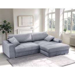 exxpo - sofa fashion Ecksofa &raquo;Larnaca, inkl. Bettfunktion & Bettkasten, bequem, Breite 269cm&laquo; mit extrabreiten R&uuml;ckenkissen und 2 Zierkissen grau