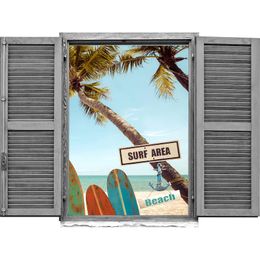 queence Wandtattoo &raquo;Surf Beach&laquo; Wandsticker, Wandbild, selbstklebend, 3D, Fenster bunt
