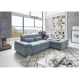 Die PlanBar Ecksofa &raquo;MP-IN16037 L-Form mit Federkern-Polsterung&laquo; mit Sitztiefenverstellung & Zierkissen blau 100% Polyester