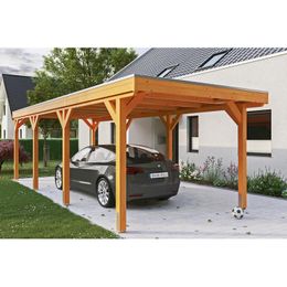 Skan Holz Einzelcarport &raquo;Grunewald&laquo; Leimholz hellbraun mit Aluminiumdach braun