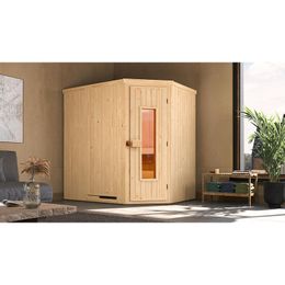 Weka Sauna &raquo;Element-Ecksauna VARBERG 1&laquo; vorgefertigte Elemente, isolierte Holzt&uuml;r beige