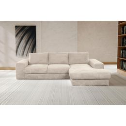 WERK2 Ecksofa &raquo;Rozzana Design Ecksofa mit hohem Komfort, zeitlos & elegant, L-Form,&laquo; in kuschelweichen Trendstoffen Cord, Breitcord und Pl&uuml;sch wei&szlig; 