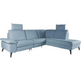 Alina Ecksofa inkl. Kopfst&uuml;tzen, wahlweise mit Relaxfunktion, Breite: 243 cm blau Struktur GBA (100% Polyester)