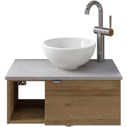 Waschtisch &raquo;Serie 6915 Waschschale mit Unterschrank f&uuml;r G&auml;stebad, G&auml;ste WC&laquo; Keramik-Aufsatzbecken, Waschtischplatte, Waschtischunterschrank, 3 Stk. 