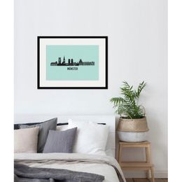 queence Bild &raquo;Bremen Skyline&laquo; Deutschland Geb&auml;ude Schriftzug Stadt St&auml;dte 1 Stk. tlg. HD Premium Poster-Druck inkl. Holzrahmen blau Acrylglas, Holz, 