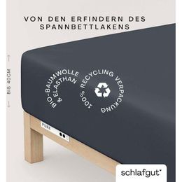 Schlafgut Spannbettlaken &raquo;PURE BOXSPRING in Gr. 90x200, 140x200 oder 180x200, f&uuml;r Boxspringbett&laquo; aus Bio-Baumwolle, f&uuml;r Matratzen bis 40 cm H&ouml;he, Bettlaken grau