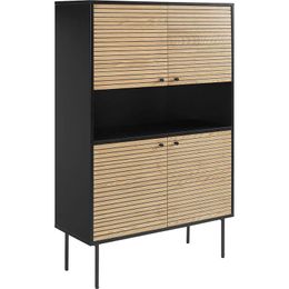 Salesfever Highboard &raquo;Torsby Stilvolle Hochkommode f&uuml;r extra Stauraum&laquo; Stauraumschrank im Scandi Design: 100cm Breite beige Furnier, MDF, Metall