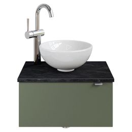 Waschtisch &raquo;Serie 6915 Waschschale mit Unterschrank f&uuml;r G&auml;stebad, G&auml;ste WC&laquo; Keramik-Aufsatzbecken, Waschtischplatte, Waschtischunterschrank, 3 Stk. 