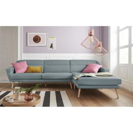 OTTO home Ecksofa &raquo;Bille L-Form&laquo; mit Naht im R&uuml;ckenkissen und Beinen aus Eichenholz gr&uuml;n Samtoptik (100% Polyester);Luxus-Microfaser weich (100% 