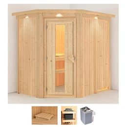 Karibu Sauna &raquo;Clara&laquo; Set, 9 KW-Ofen mit integrierter Steuerung beige