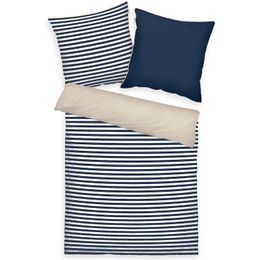 Tom Tailor HOME Bettw&auml;sche &raquo;STRIPES WITH A KICK in Gr. 135x200cm oder 155x220cm&laquo; 2 Stk. tlg. new bedroom, farbige Paspel am Kissen blau Perkal, 