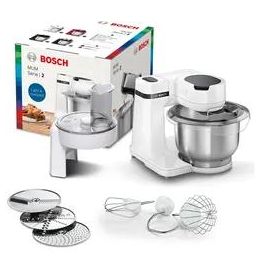 Bosch K&uuml;chenmaschine "MUMS2EB01 MUM Serie 2", grau (wei&szlig; grau), B:26,6cm H:26,6cm T:27,7cm, K&uuml;chenmaschinen, Durchlaufschnitzler, 3 Reibescheiben, Patisserieset Edelstahl, K&uuml;chenmaschine
