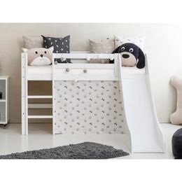 Hoppekids Hochbett &raquo;&laquo;Pets Natur&raquo;&laquo; Rutsche & Vorhang Grau und viel Auswahl wei&szlig; Bett: 100% Massivholz, Nordische Kiefer;Rutsche: MDF;Vorhang: 100% Baumwolle