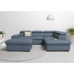 Home Affaire Ecksofa &raquo;Alberto L-Form&laquo; mit Kopfteilverstellung, wahlweise mit Bettfunktion blau Luxus-Microfaser Lederoptik (100% Polyester);Luxus-