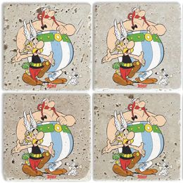 LuckyLinde Getr&auml;nkeuntersetzer &raquo;Asterix und Obelix mit Idefix Fliesen Steine&laquo; Asterix Set Topfuntersetzer Naturstein Untersetzer 10x10x1cm bunt 