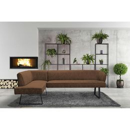 exxpo - sofa fashion Eckbank &raquo;Americano&laquo; mit Keder und Metallf&uuml;&szlig;en, Bezug in verschiedenen Qualit&auml;ten braun