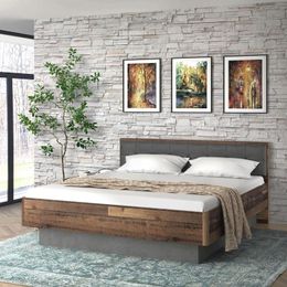 FORTE Futonbett &raquo;Clif, Bettanlage, Old &ndash; Wood Vintage, Betonoptik Dunkelgrau&laquo; Liegefl&auml;che 180x200cm, mit gepolstertem Kopfteil aus Kunstleder, bis 