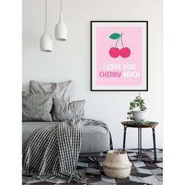queence Bild &raquo;I LOVE YOU CHERRY MUCH&laquo; Humor Liebesspr&uuml;che Obst Obst Bilder Schriftzug Spr&uuml;che & Texte 1 Stk. tlg. HD Premium Poster-Druck inkl. 