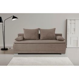 WERK2 Schlafsofa &raquo;Biggi komfortabel & elegant, Schlaffunktion, Bettkasten, Breite 206 cm&laquo; inkl. losen Kissen, Struktur weich ASTON, greige beige 95% 