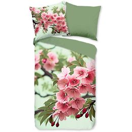 Good Morning Wendebettw&auml;sche &raquo;Lotti&laquo; 2 Stk. tlg. 100% Baumwolle, Renforc&eacute;, Rei&szlig;verschluss, Wendeoptik, Blumen, gr&uuml;n gr&uuml;n Renforc&eacute;, Obermaterial: 100% 