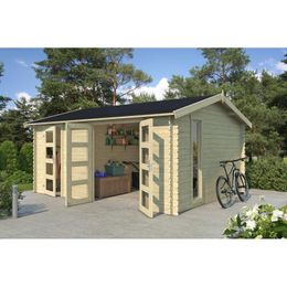 Lasita Maja Gartenhaus &raquo;Carroz 2&laquo; Blochbohlenhaus 28mm 2-Raum, Fundamentmass 4560x3600, Naturbelassen beige Holzwerkstoff