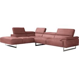 Egoitaliano Ecksofa &raquo;Malika, elegant und bequem, Designsofa, L-Form&laquo; mit Ottomane, inkl. Kopfteilverstellung und chromfarbenen Metallf&uuml;&szlig;en braun