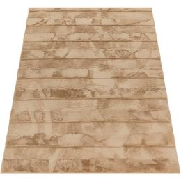 Paco Home Hochflor-Teppich &raquo;Arnheim 744&laquo; rechteckig 24 mm H&ouml;he Uni Farben, gestreift, besonders weich, Hoch-Tief Effekt beige Polyester