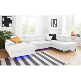 COTTA Wohnlandschaft &raquo;Komaris U-Form, B: 320 cm&laquo; mit Kopfteilverstellung, optional Bettfunktion, Bettkasten & Licht wei&szlig; Microfaser PRIMABELLE (100% 
