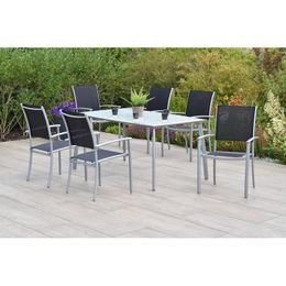 Merxx Garten-Essgruppe &raquo;&raquo;Milano&laquo;&laquo; Set, Pulverbeschichtetes Aluminiumgestell, 7 Stk. tlg. Tisch: LxB: 150x90 cm schwarz Aluminium, Polyester, 