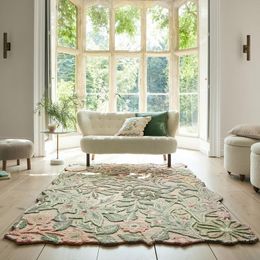 FLAIR RUGS Wollteppich &raquo;Bryony Floral&laquo; rechteckig 10 mm H&ouml;he Wolltepich, Esszimmer, Wohnzimmer, Flur gr&uuml;n Wolle
