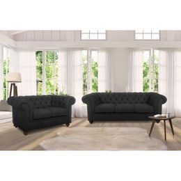 Home Affaire Chesterfield-Sofa &raquo;Duc 3-Sitzer&laquo; hochwertige Knopfheftung im R&uuml;cken, Samtoptik mit changierender Optik grau Samtoptik (100% Polyester);