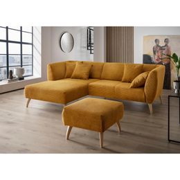 Home Affaire Ecksofa &raquo;Colori Polsterm&ouml;bel mit zeitlos eleganter R&uuml;ckenf&uuml;hrung. L-Form&laquo; Holzfu&szlig;farbe w&auml;hlbar, inkl. 4x Zierkissen gold 100% Polyester