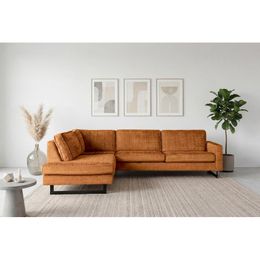Home Affaire Ecksofa &raquo;Pinto, 290 cm, Cord, Chenille, Lederoptik, Ottomane links / rechts&laquo; mit Keder, schwarze Metallf&uuml;&szlig;e, Wellenunterfederung 100% 