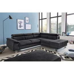 COTTA Ecksofa &raquo;Komaris L-Form, B: 249 cm&laquo; mit Kopfteilverstellung, optional Bettfunktion, Bettkasten & Licht schwarz Microfaser PRIMABELLE (100% 