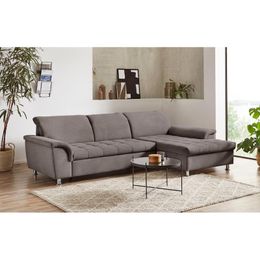 DOMO collection Ecksofa &raquo;Franzi, zeitlos und elegant, moderne Sitzheftung, L-Form&laquo; wahlweise mit Kopfteilverstellung (dann Tiefe: 170 cm) grau