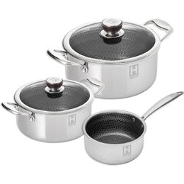 HENSSLERS Topf-Set Set, 1 Universaltopf &Oslash; 20 cm und &Oslash; 24 cm mit Deckel, 1 Stieltopf 2,2 l, 5 Stk. tlg. Edelstahl silber