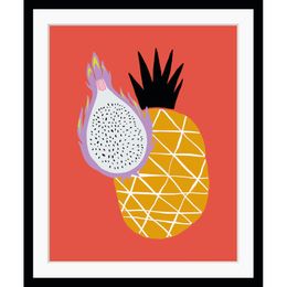 queence Bild &raquo;Marianne&laquo; Ananas Kunst Lebensmittel Obst Obst Bilder HD Premium Poster-Druck inkl. Holzrahmen lila Acrylglas, Holz, Papier