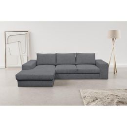 WERK2 Ecksofa &raquo;Rozzana Design Ecksofa mit hohem Komfort, zeitlos & elegant, L-Form,&laquo; in kuschelweichen Trendstoffen Cord, Breitcord und Pl&uuml;sch grau 