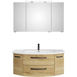 Badm&ouml;bel-Set &raquo;Serie 4010 2-teilig Keramik-Waschtisch mit LED-Spiegelschrank&laquo; Set braun Spanplatte