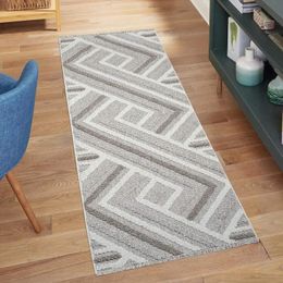 Carpet City Teppich &raquo;LINDO 7590&laquo; rechteckig 11 mm H&ouml;he Kurzflor, Hochtief-Muster/ 3D-Effekt, Fransen, Boho-Stil, Wohnzimmer beige Obermaterial: 100% Polyester